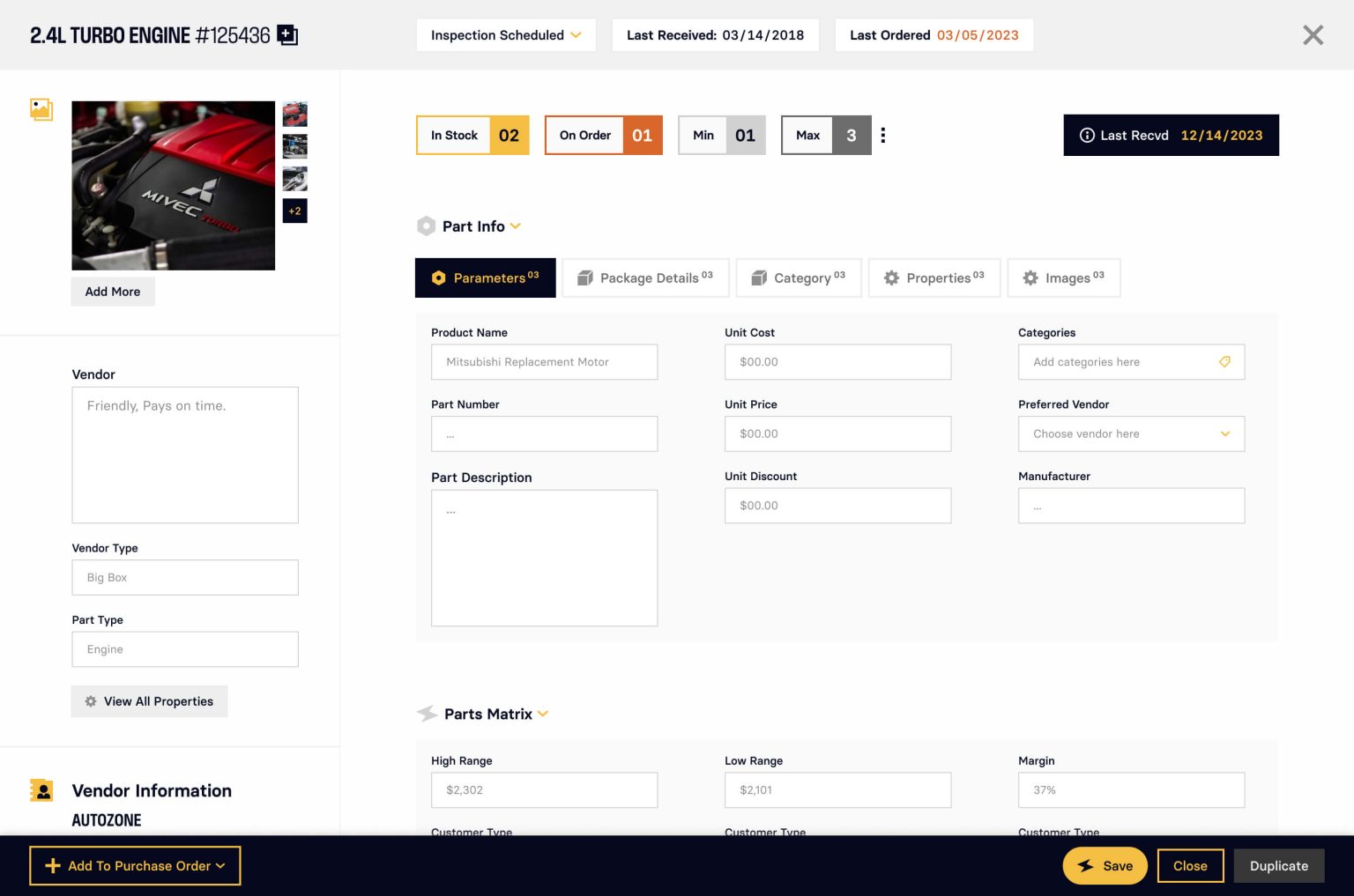 Inventory & Parts - ShopController